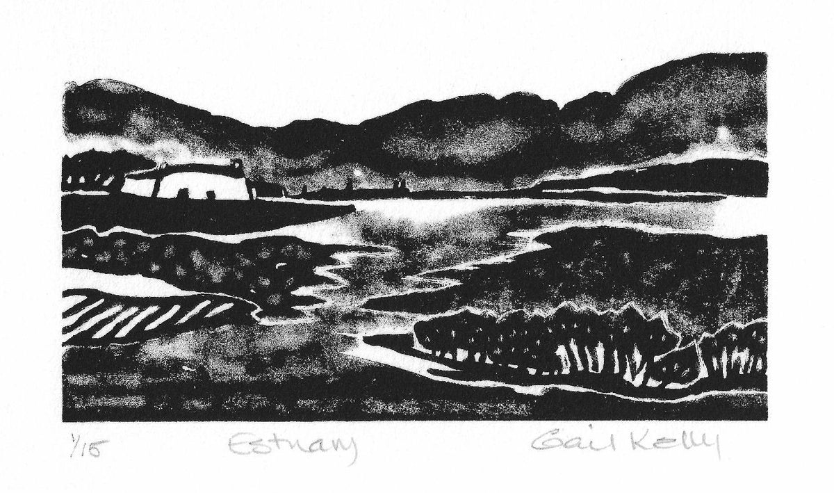 Estuary ~ hand printed lithograph – gailkellyprintmaker