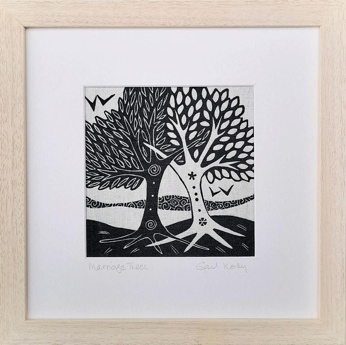 Marriage Trees - linocut printed on Irish linen (small size ...